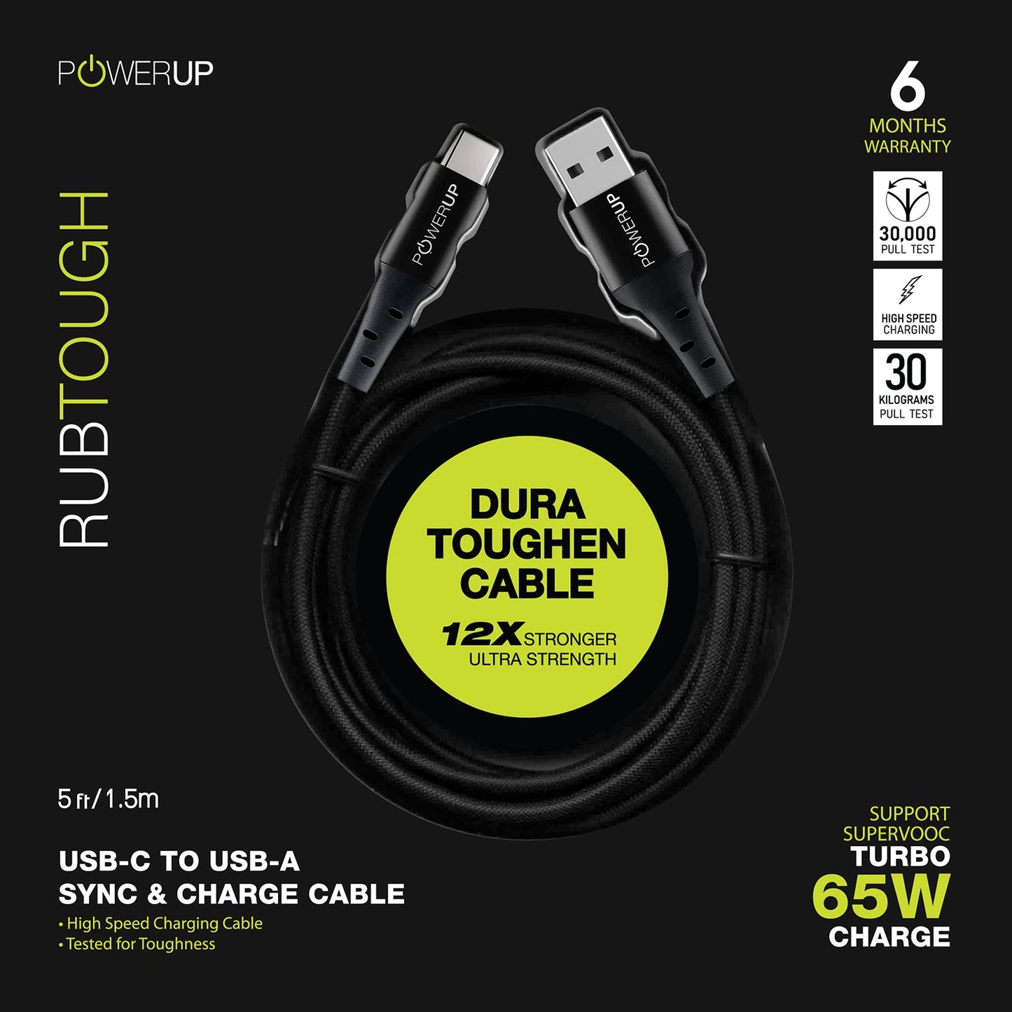 Powerup 1.5m Usb-c To Usb-a Cable 65w - Black – Inspireonline